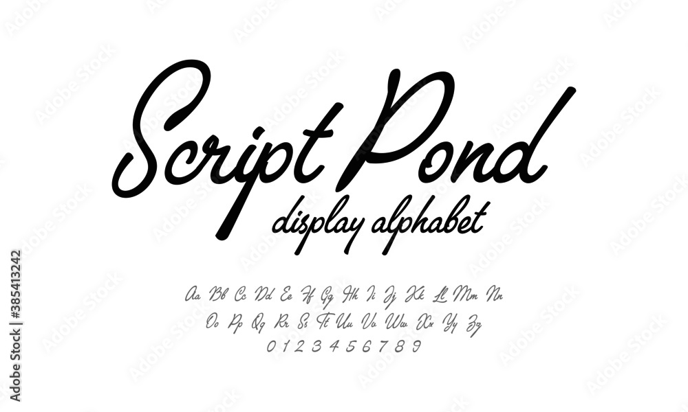 Script font display alphabet. Handwriting style fonts set. Typography a ...
