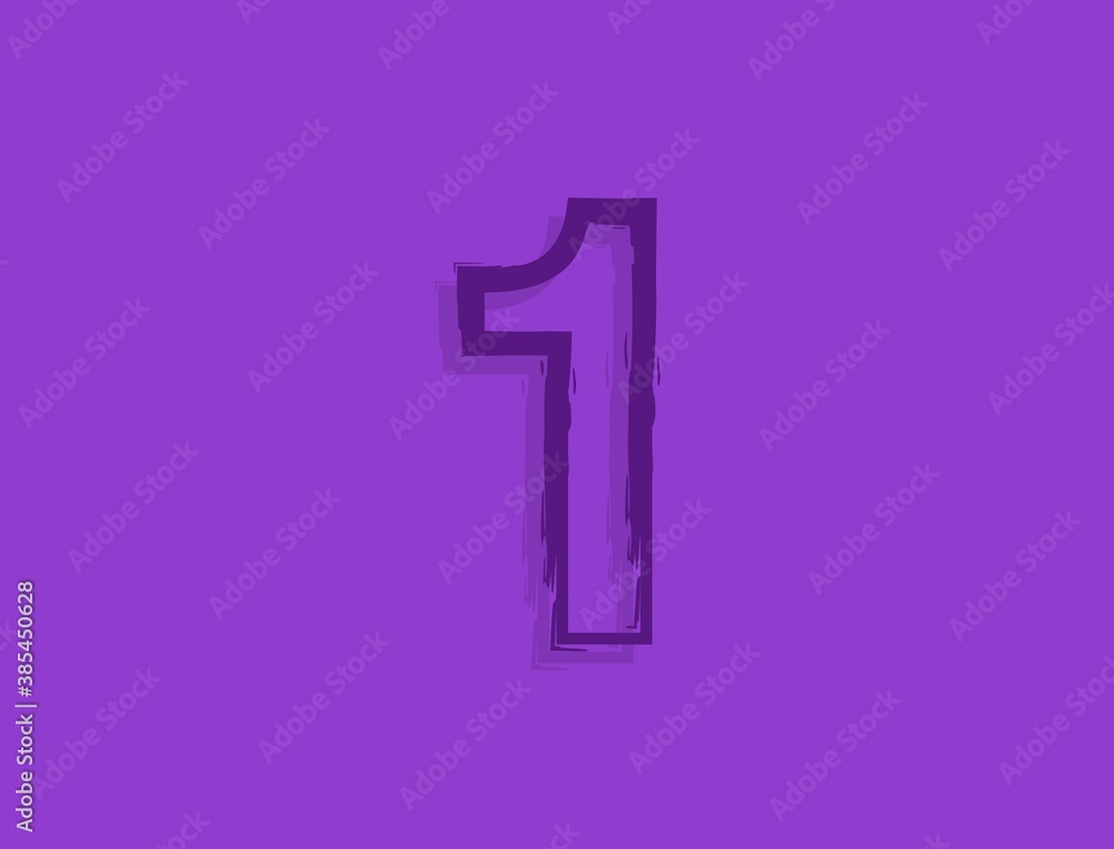1 number font, hand drawn brush stroke. Modern, elegant calligraphic ...