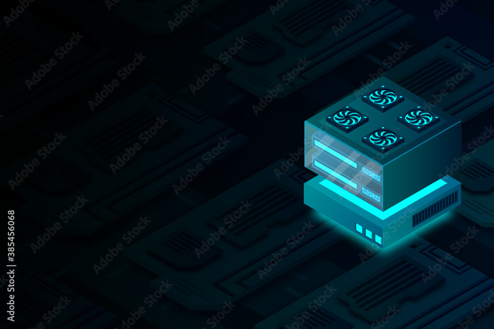 Concept of big data processing center, machine learning, cloud database, station of future, data ...