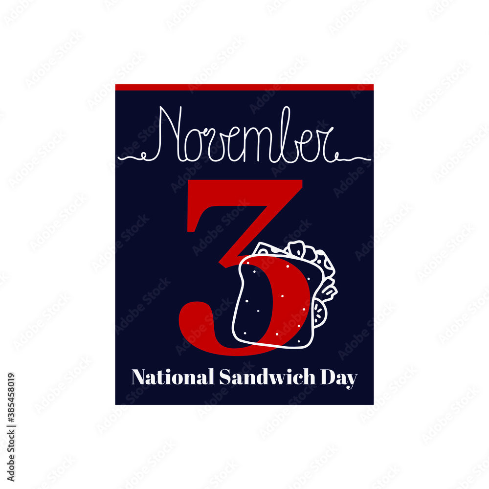 Calendar sheet, vector illustration on the theme of National Sandwich ...