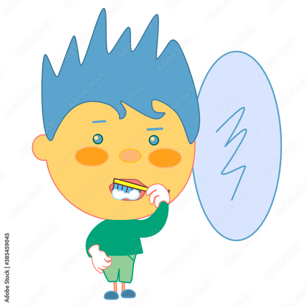 boy with open mouth that is brushing teeth using a toothbrush and a ...
