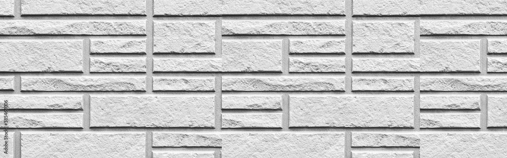 Panorama of Block pattern of white stone cladding wall tile texture and ...