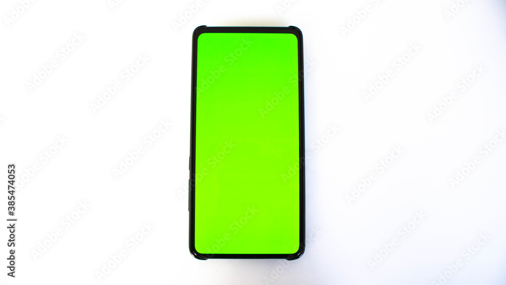 Smartphone with green screen, green screen phone on white, telephone on ...