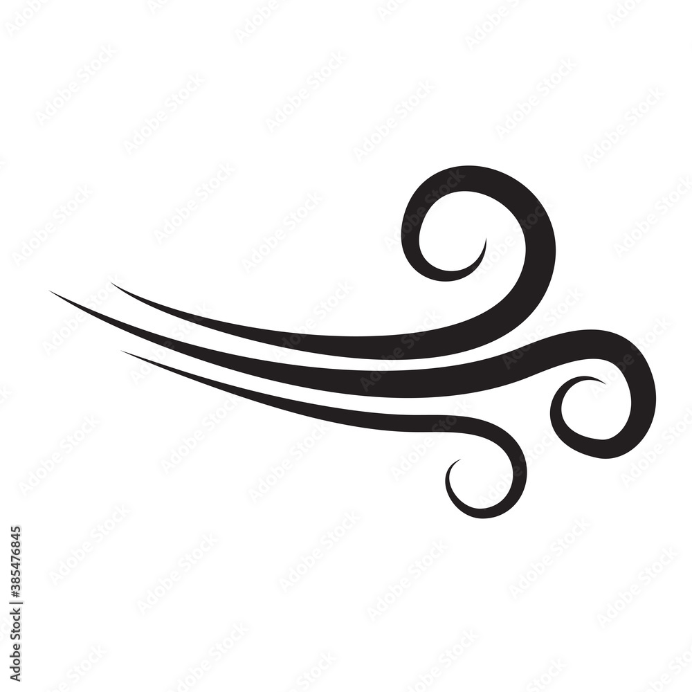 Wind doodle icon. Hand drawn blowing air symbol. Windy blow isolated on ...