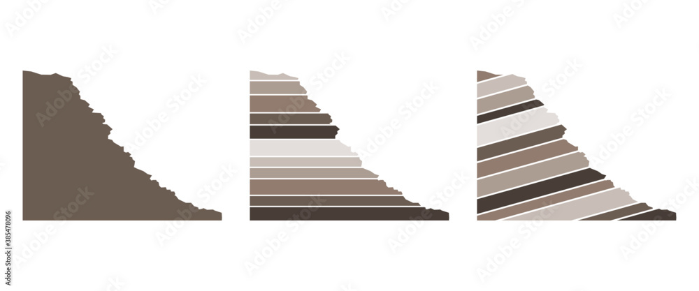 Geologic rock slope vector set. Sedimentary structure. Horizontal ...