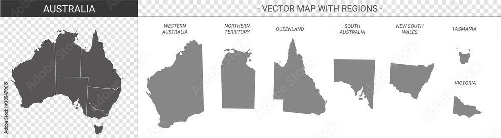 vector political maps of Australia with regions on white background ...