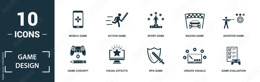 Game Design icon set. Monochrome sign collection with game concept ...