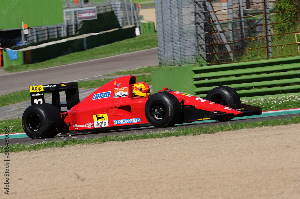 Imola, 27 April 2019: Historic 1991 F1 Ferrari 642 ex Alain Prost - Jean Alesi in action during ...