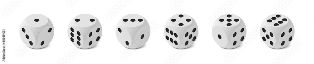 Set of six realistic isometric game dices with rounded edge and angle ...