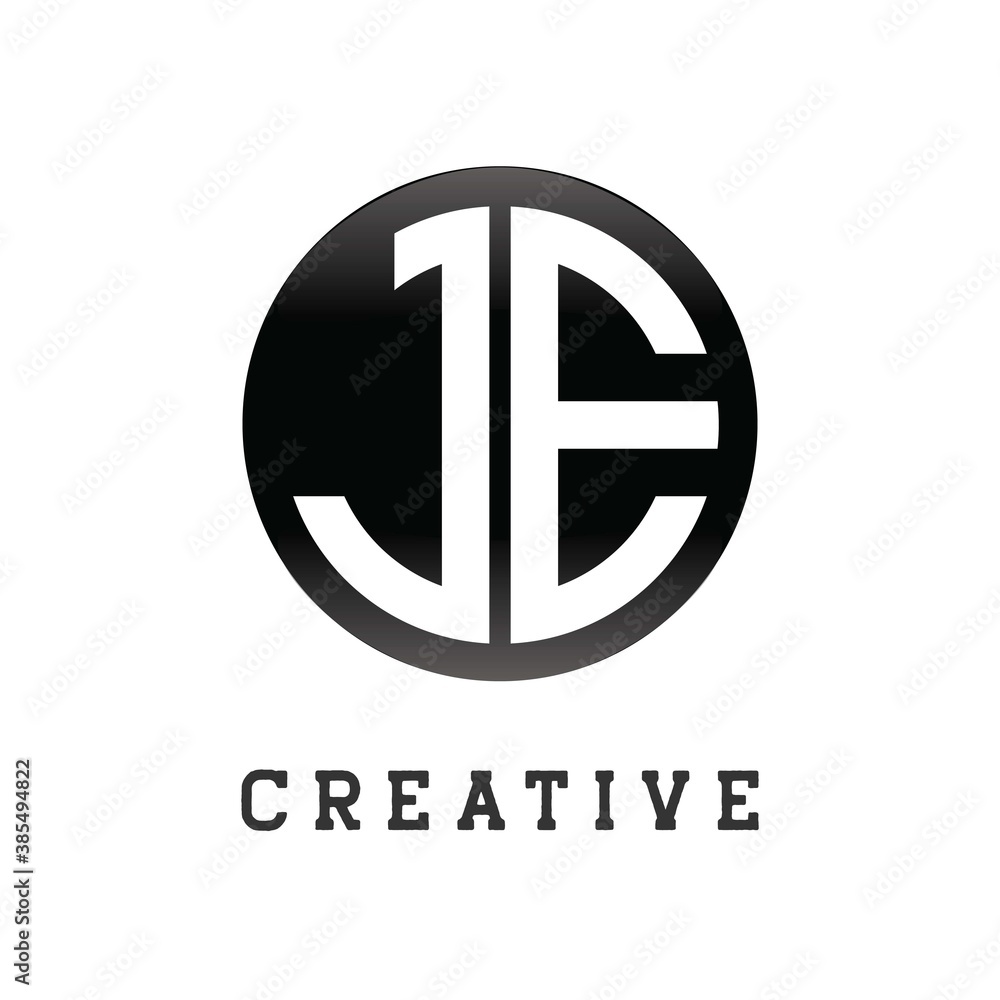 Initial Letter JE Circle Shape Monogram Black Design Logo Stock Vector ...