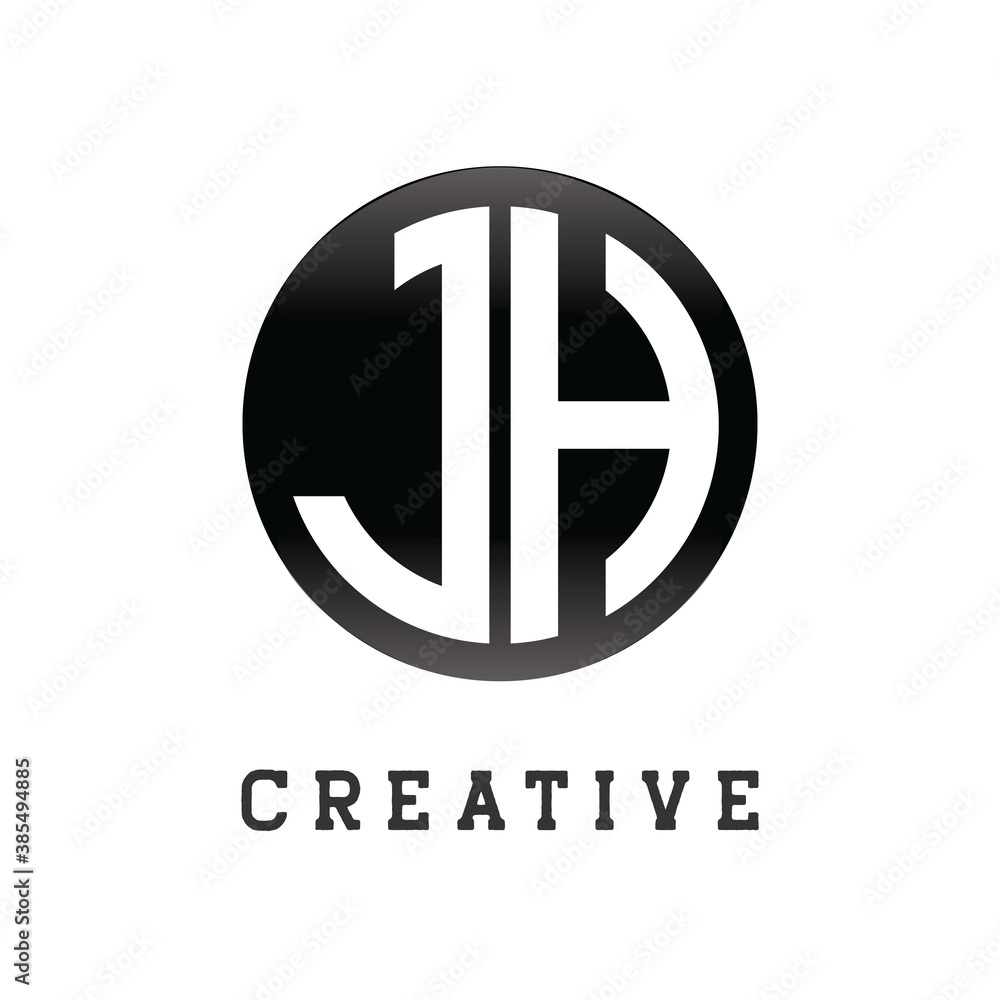 Initial Letter JH Circle Shape Monogram Black Design Logo Stock Vector ...