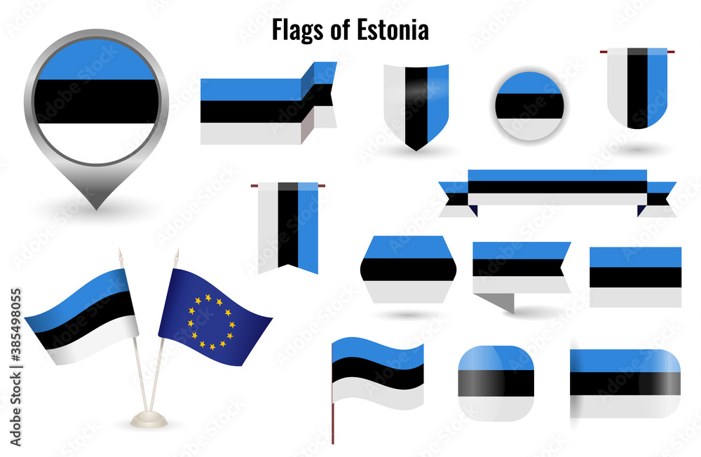 The Flag of Estonia. Big set of icons and symbols. Square and round ...