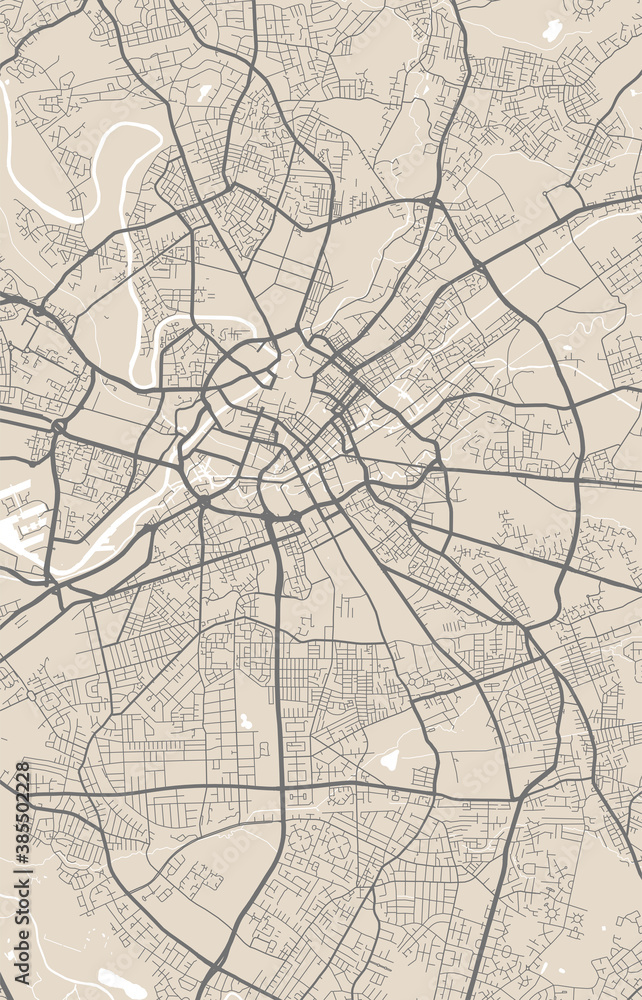 Detailed map of Manchester city, linear print map. Cityscape panorama ...