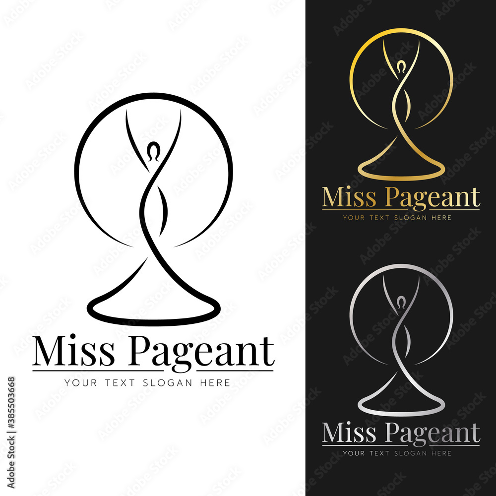 miss pageant logo sign with black , gold and silver abstract line The ...