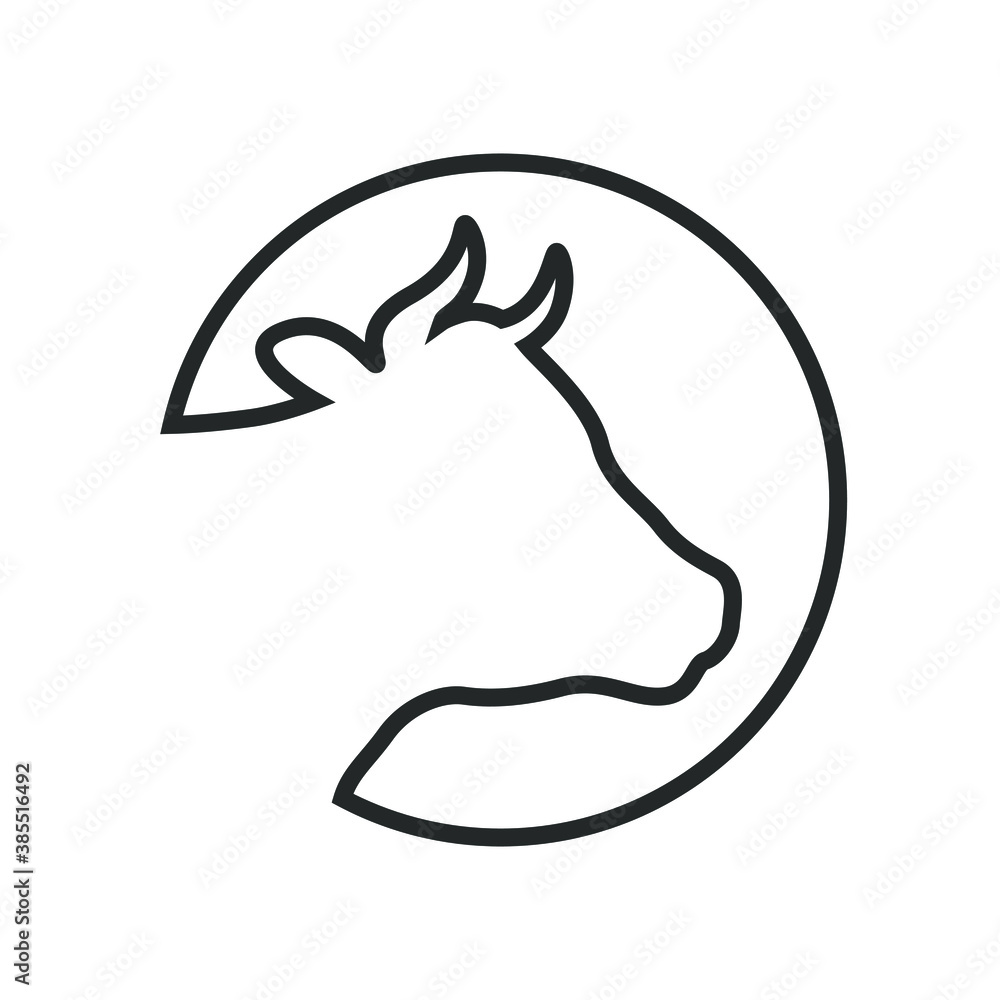 Cow head graphic icon. Cow head contour in the circle Isolated on white ...