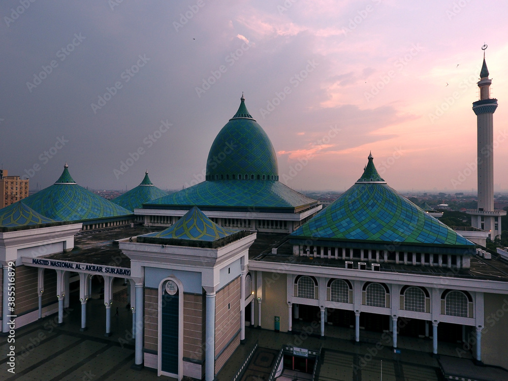 Aerial view of the Grand Mosque of Surabaya, Al-Akbar mosque, Surabaya ...
