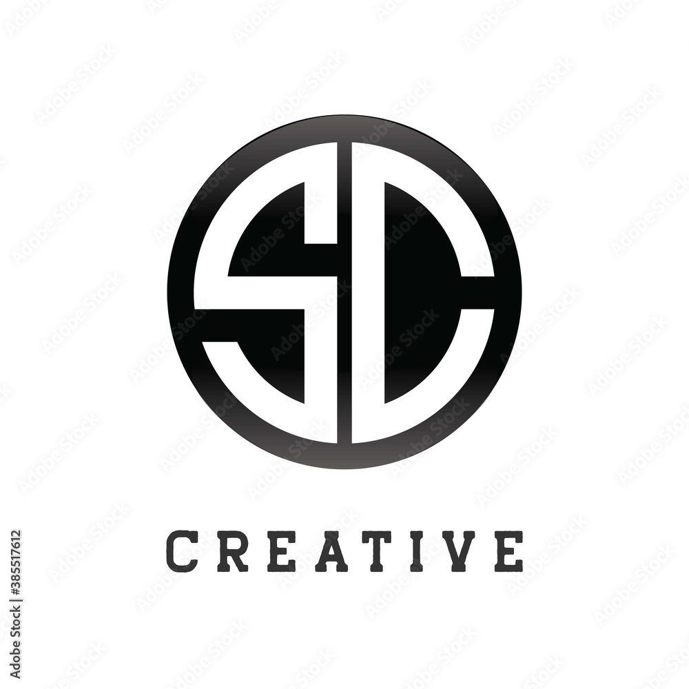 Initial Letter SC Circle Shape Monogram Black Design Logo Stock Vector ...