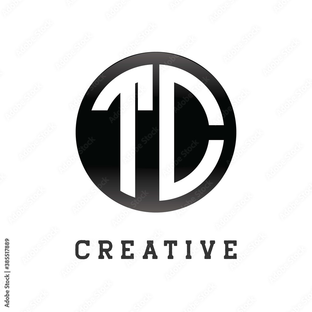 Initial Letter TC Circle Shape Monogram Black Design Logo Stock Vector ...