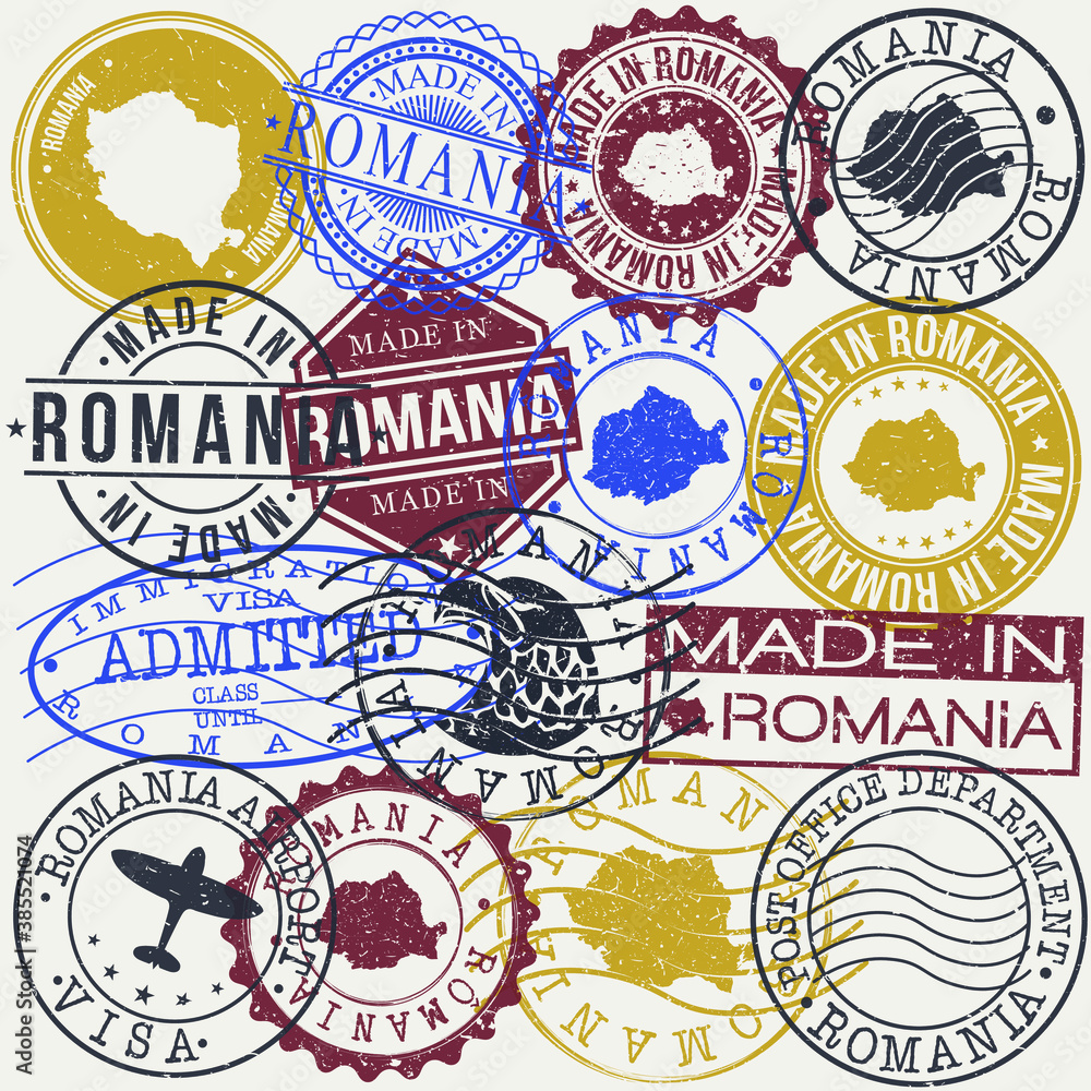 Romania Set of Stamps. Travel Passport Stamp. Made In Product. Design ...