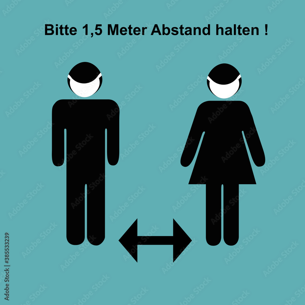 Corona Regel Bitte 1,5 Meter Abstand halten Stock Illustration | Adobe ...