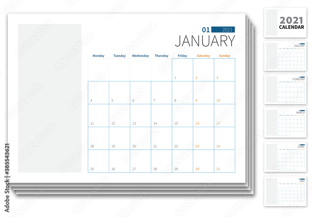 2021 Calender Planner with Blue and Yellow Accents Stock Template ...