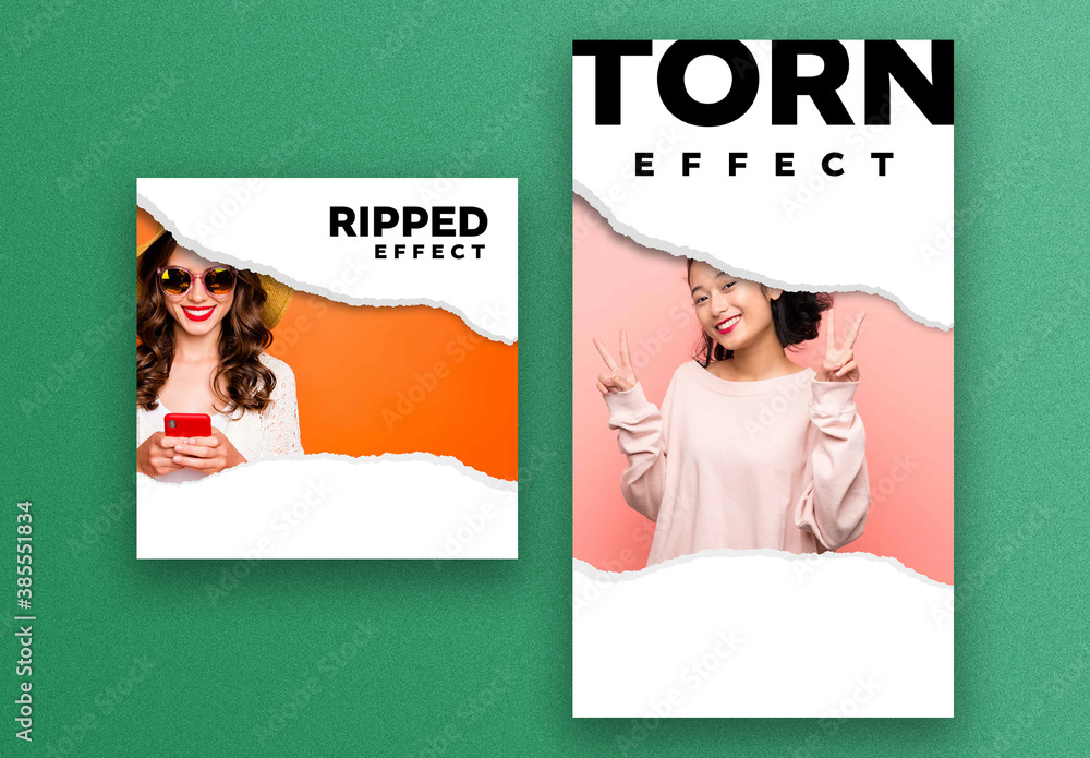 Social Media Post Layouts with Torn Paper Effect Stock Template | Adobe ...