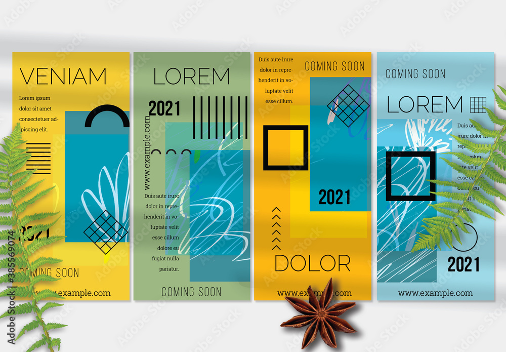 Flyer Layout with Geometric Shapes and Abstract Brush Strokes Stock ...