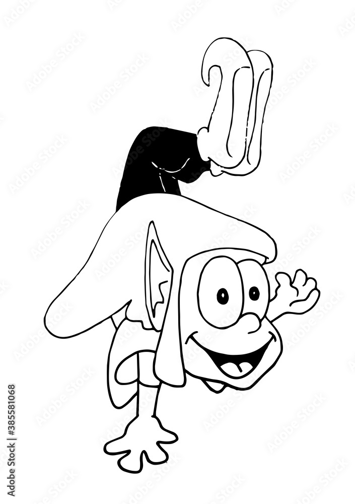 Cute funny elf character standing on one hand with his legs up ...