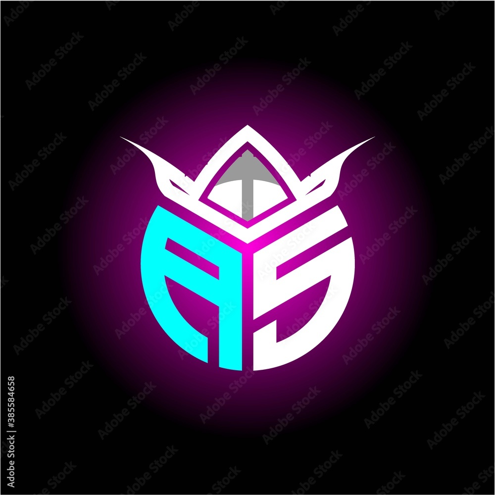 Initial minimalist A S Monogram logo letter with halloween edition mask ...