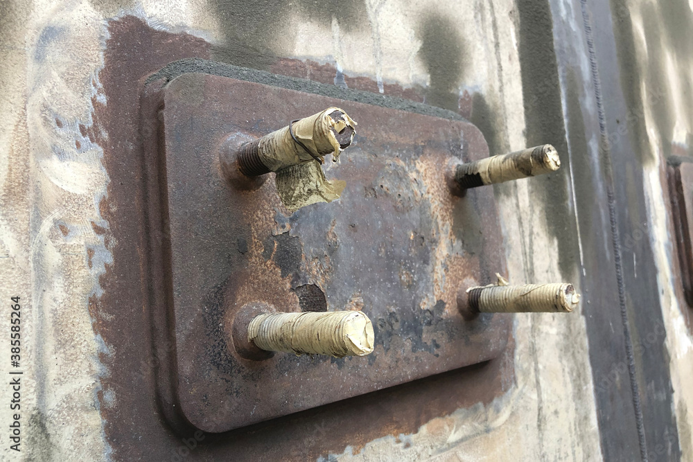 Embedded anchor block with anchor bolts mantled in concrete vertical ...