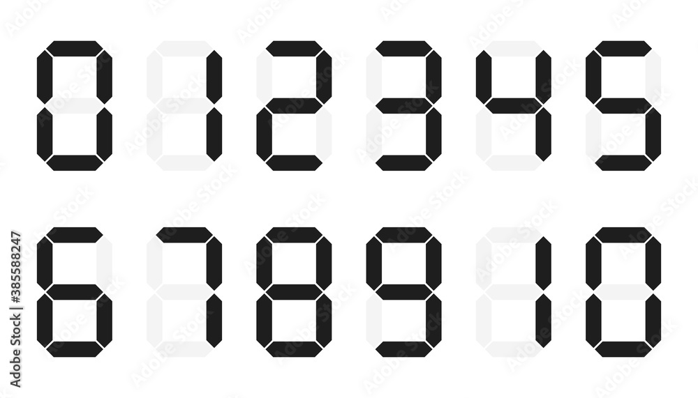 Digital numbers 0 - 10 on white background. flat style. digital numbers ...