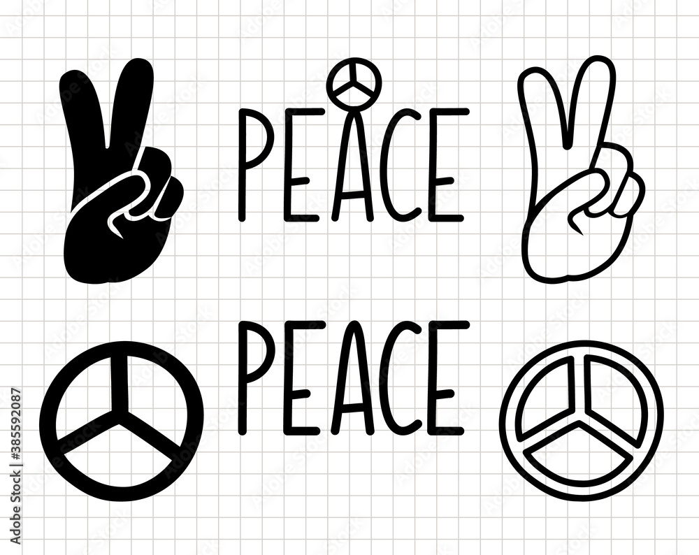 Peace sign pacifik isolated silhouette outline clip art. Two fingers ...