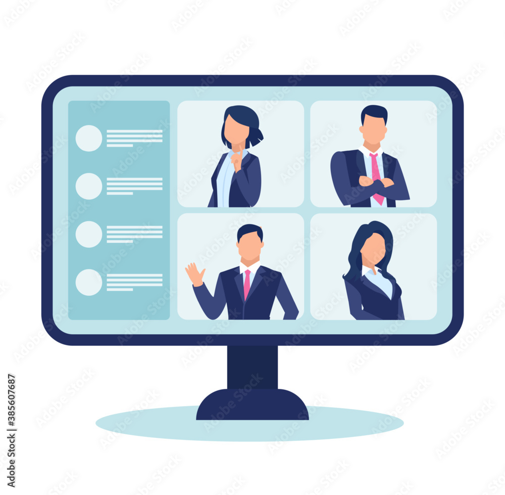 Vector of computer screen with business people chatting having a video ...
