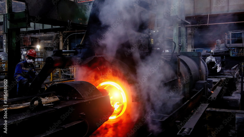 Iron pipe centrifugal pipe casting machine at the foundry Stock Photo ...
