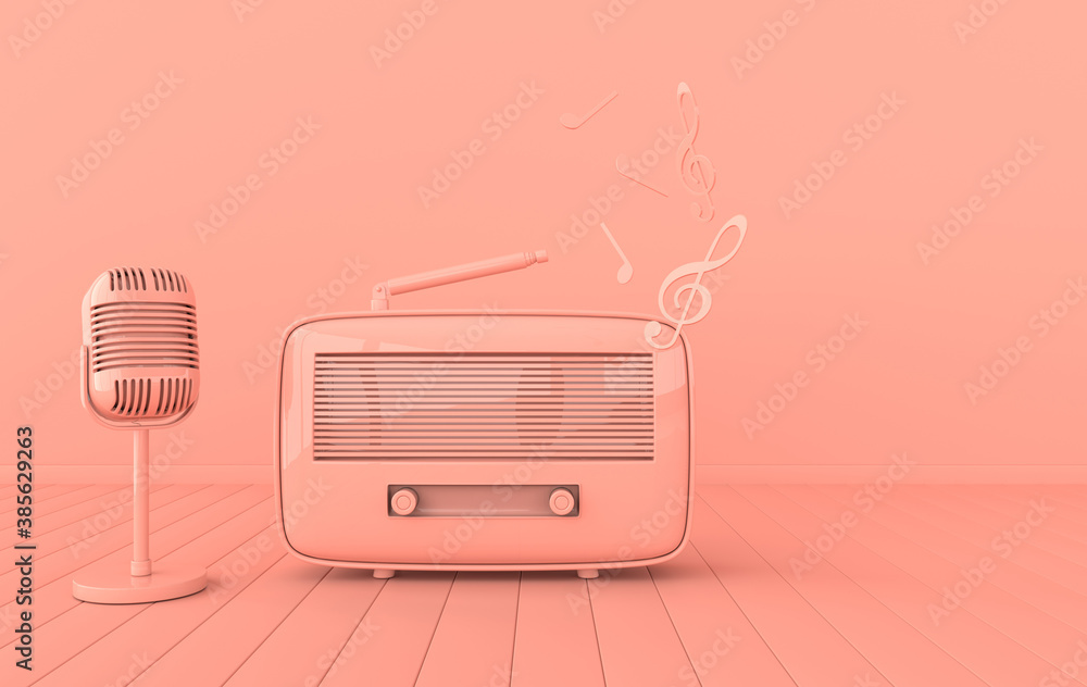 Vintage style radio receiver and microphone. Pastel colors. Retro radio ...