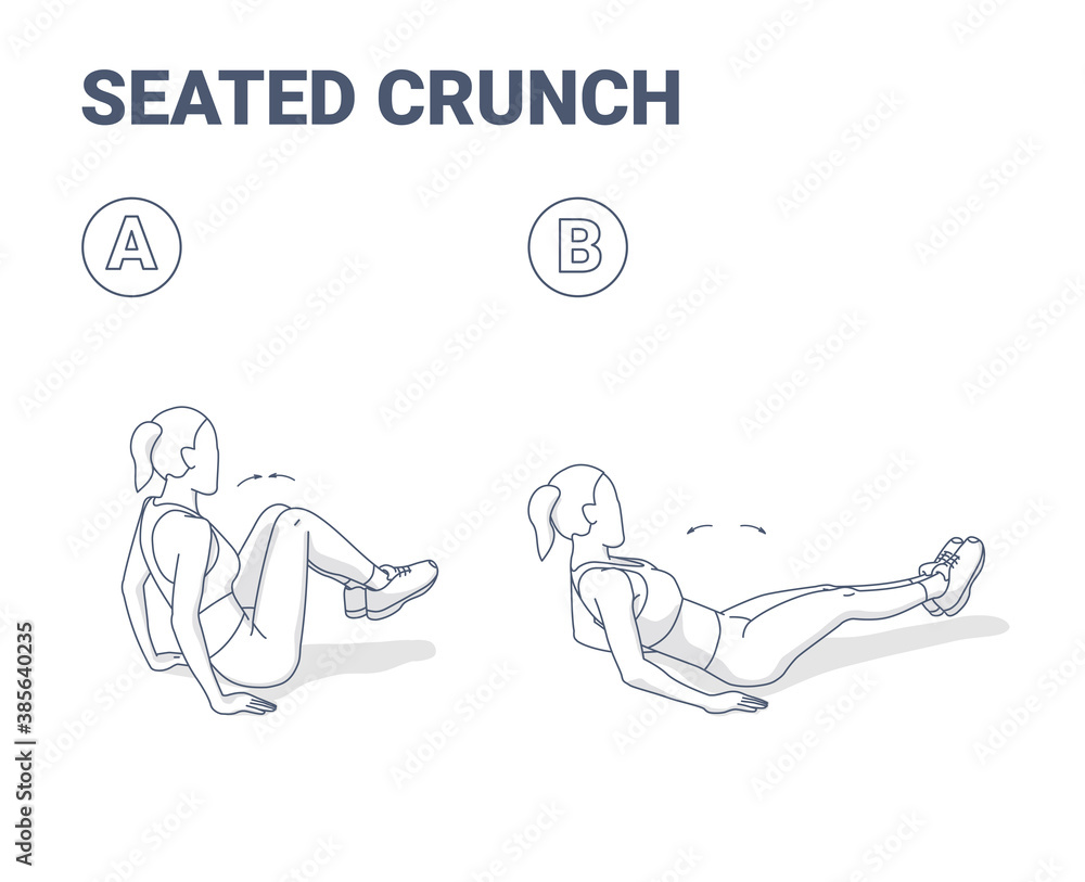 Seated Crunch Woman Abs Home Workout Exercise Guidance Illustration ...