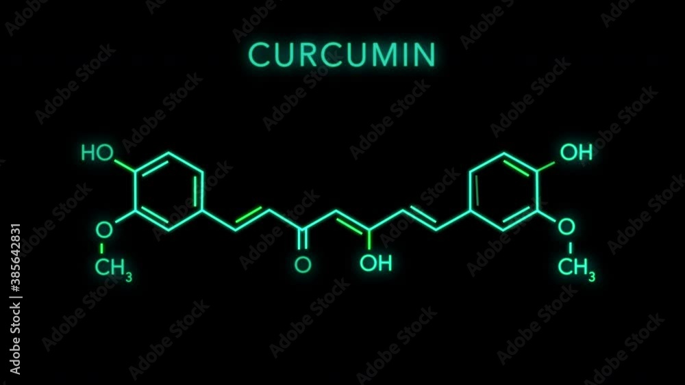 Curcumin Molecular Structure Symbol Neon Animation on black background ...