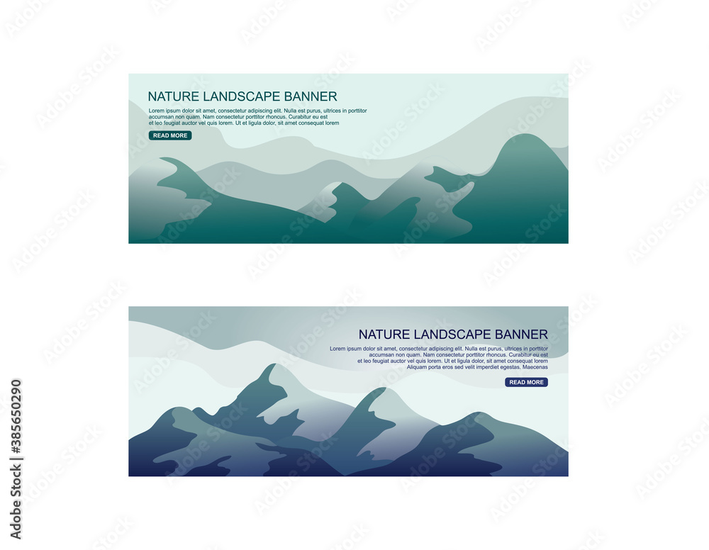 Banners with silhouettes of mountains illustration, Mountain Range ...