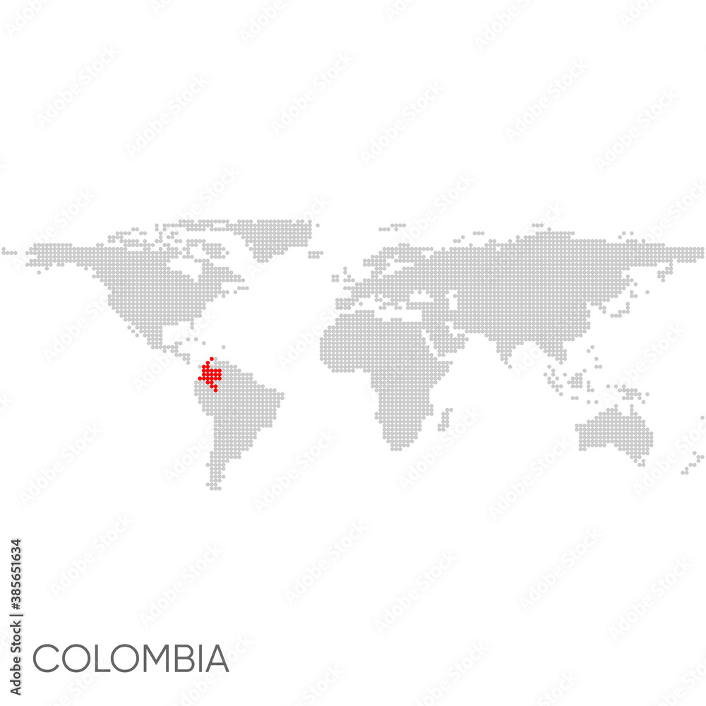 Dotted world map with marked colombia Stock Vector | Adobe Stock