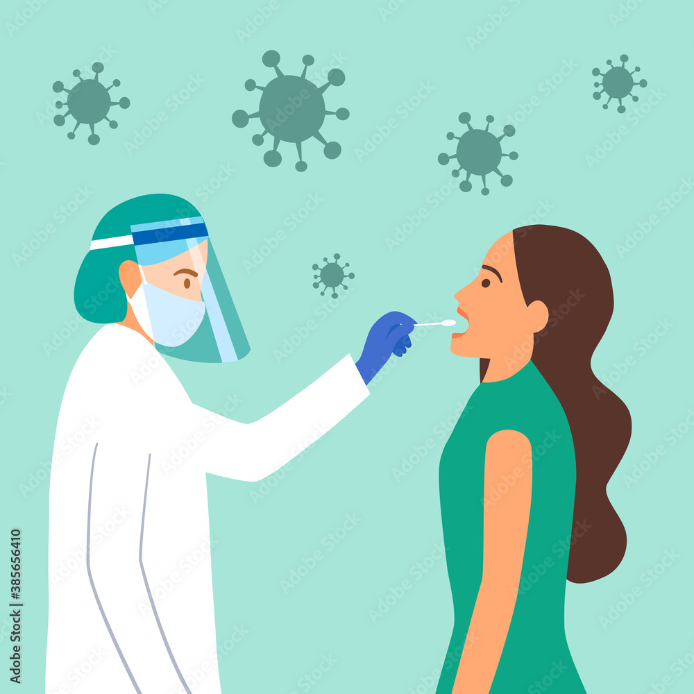 Mouth saliva test using swab concept vector illustration. COVID-19 ...