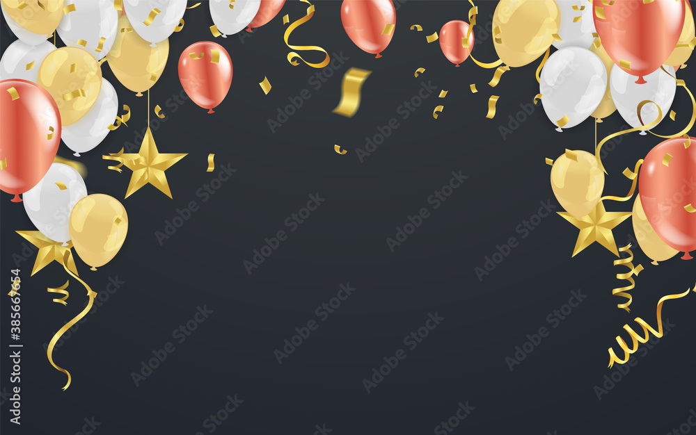 Gold balloons floating festive background, Celebrate a birthday, Poster ...