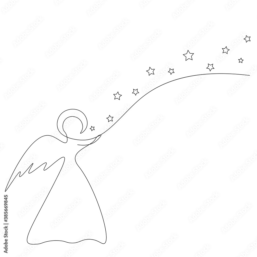 Christmas angel with stars line drawing vector illustration Stock ...