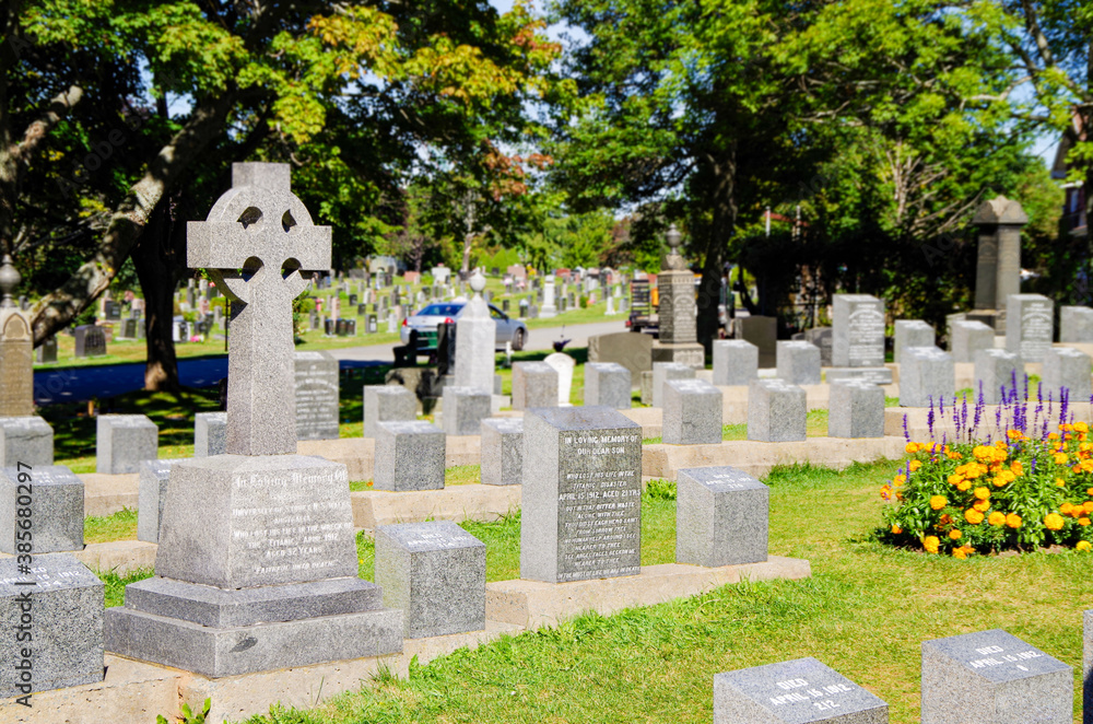 Canada, Nova Scotia, Halifax. Fairview Lawn Cemetery, memorial landmark ...