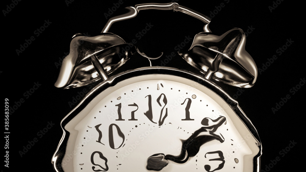 distorted retro alarm clock with black background Stock Photo | Adobe Stock
