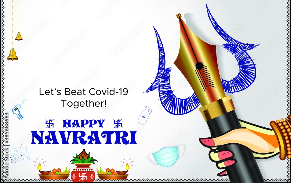 Happy Navratri, Durga Puja, idea, concept, creative, mask, trisul ...