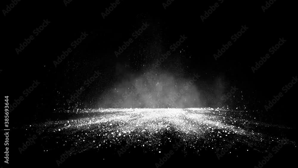 Debris from ground explosion with smoke and sand, black background with ...