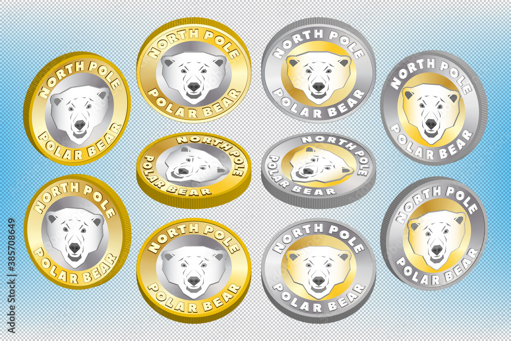 3d set of bimetallic coin tokens dedicated to the north pole with a ...