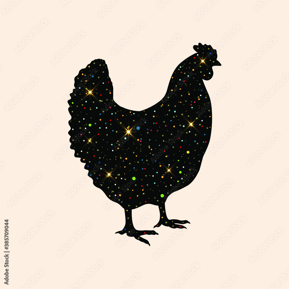 Vetor de Hen, chicken icon. Black sparkle silhouette. Vector isolated ...