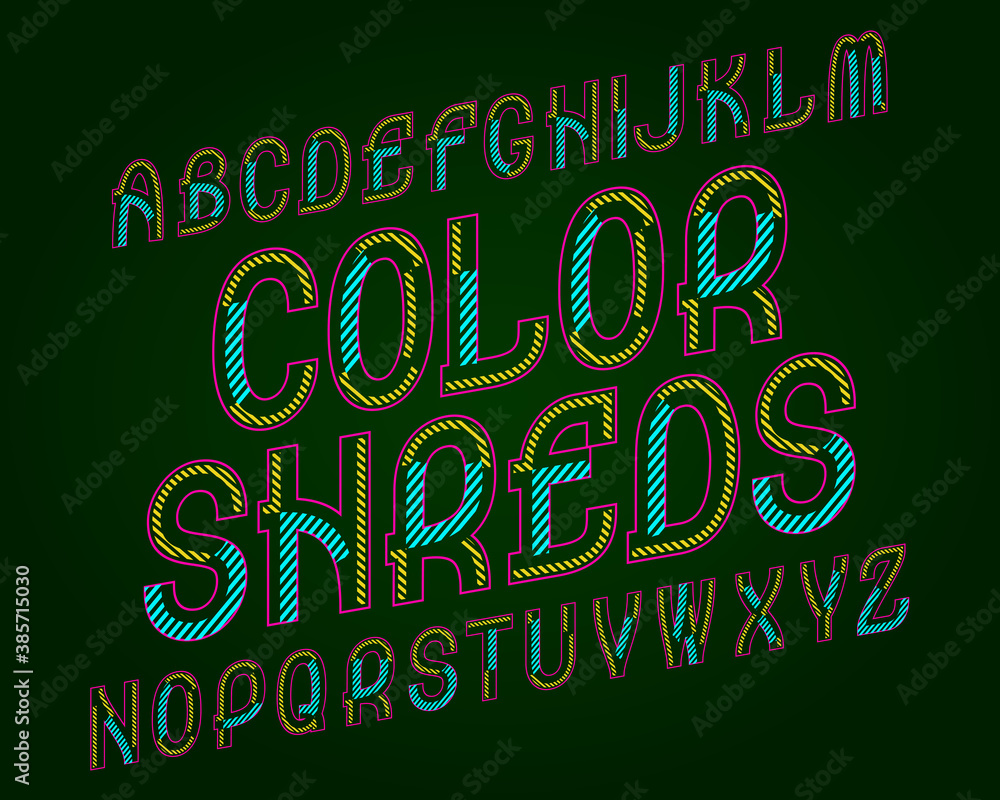 Color Shreds typeface. Colorful font. Isolated english alphabet. Stock ...