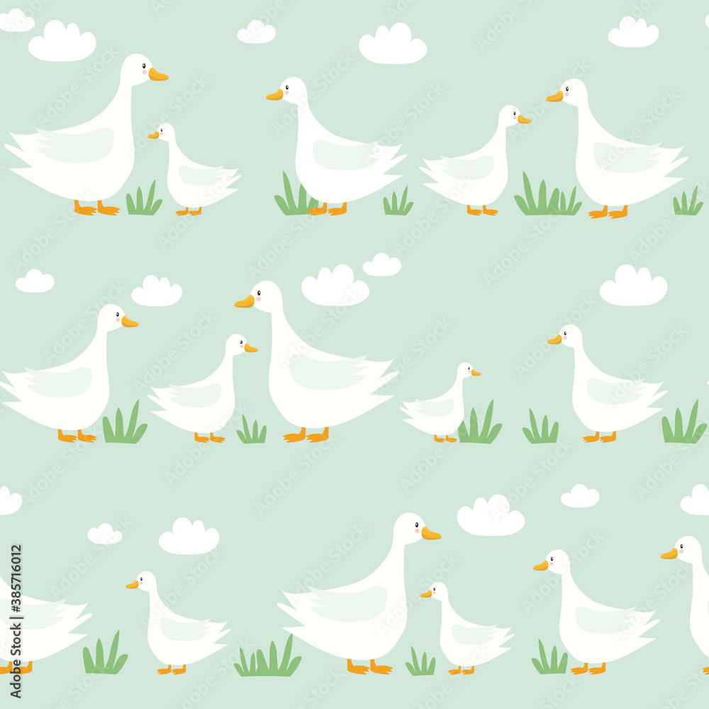 Seamless pattern, birds, hand drawn overlapping backdrop. Colorful ...